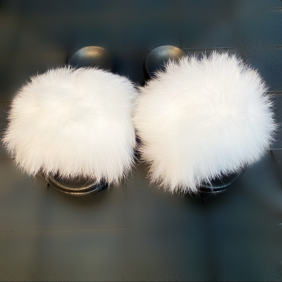 Shoes | New Luxury Fox Fur Slides Sandals White 665 | Poshmark